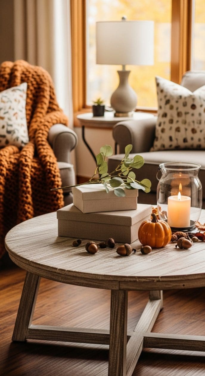 20 Cozy Round Coffee Table Fall Decor Ideas