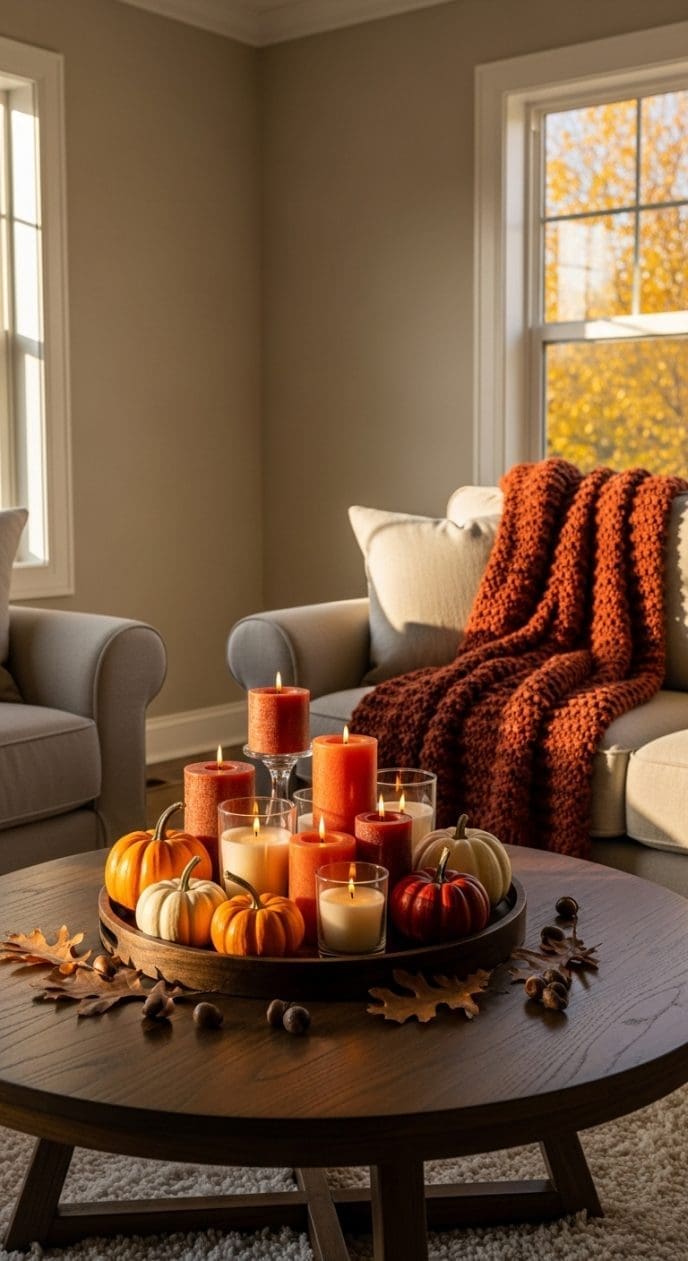 20 Cozy Round Coffee Table Fall Decor Ideas