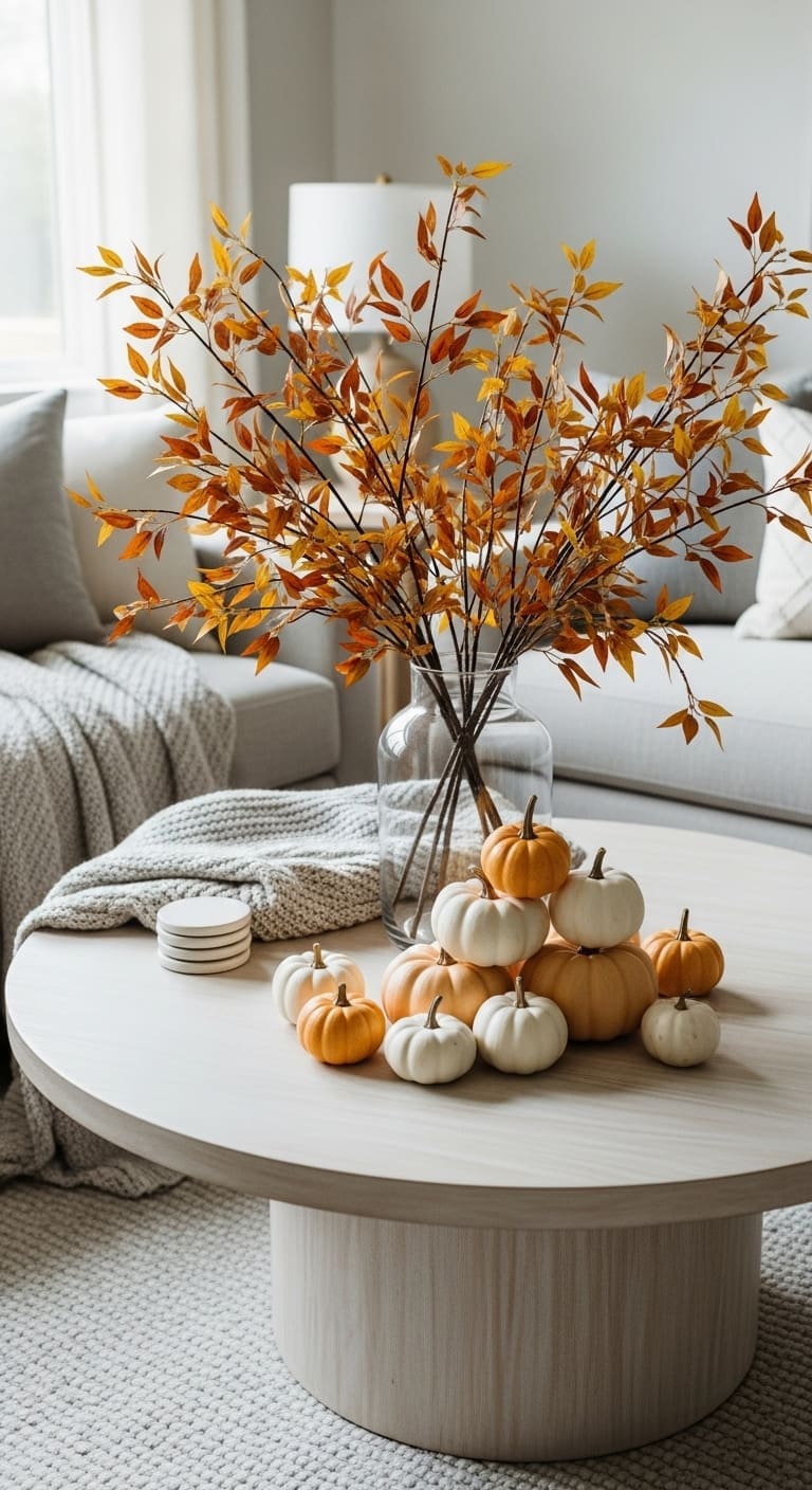 20 Cozy Round Coffee Table Fall Decor Ideas