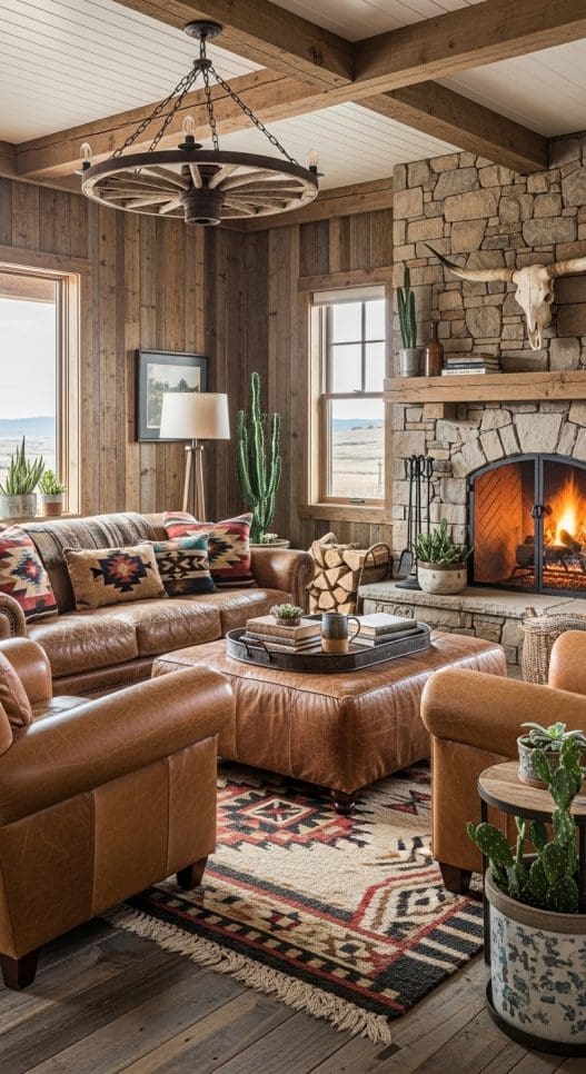 23 Cozy & Rustic Western Farmhouse Living Room Ideas