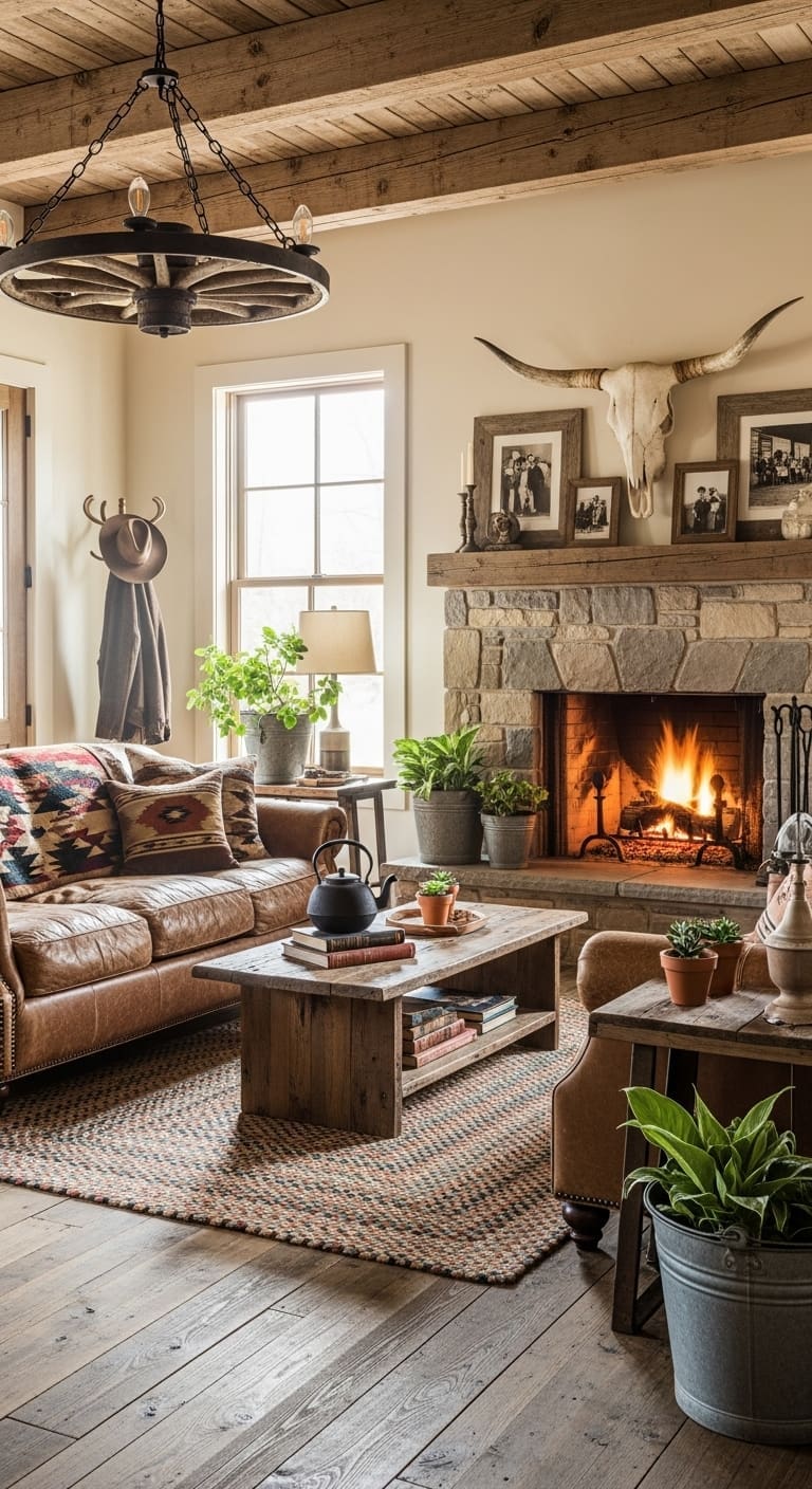 23 Cozy & Rustic Western Farmhouse Living Room Ideas