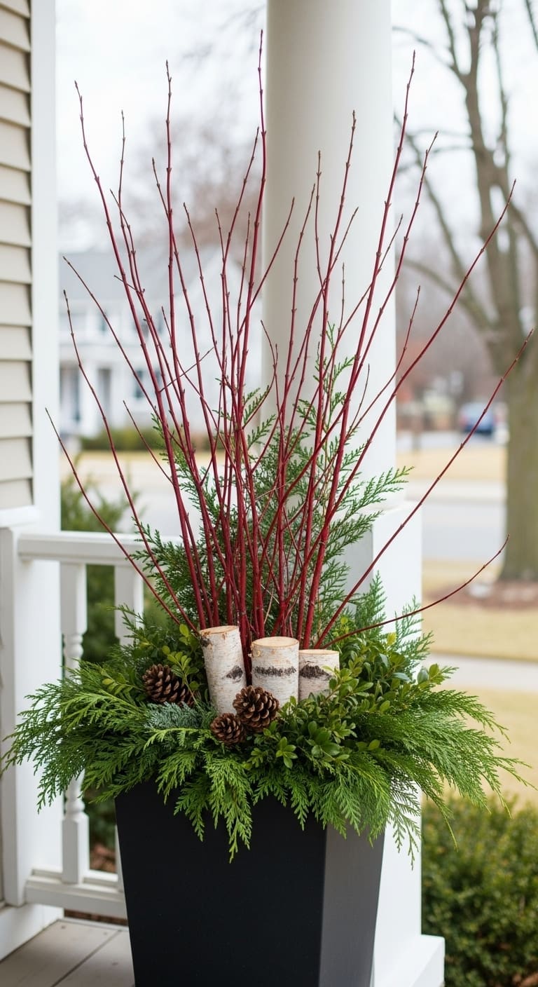 20 Cozy Winter Planter Ideas For Front Porches