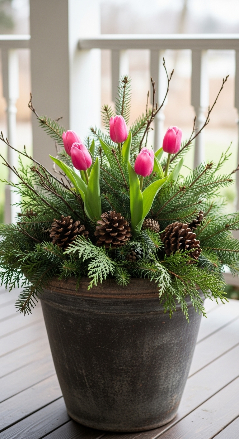 Transitional Winter to Spring Planter Ideas for Front Porches